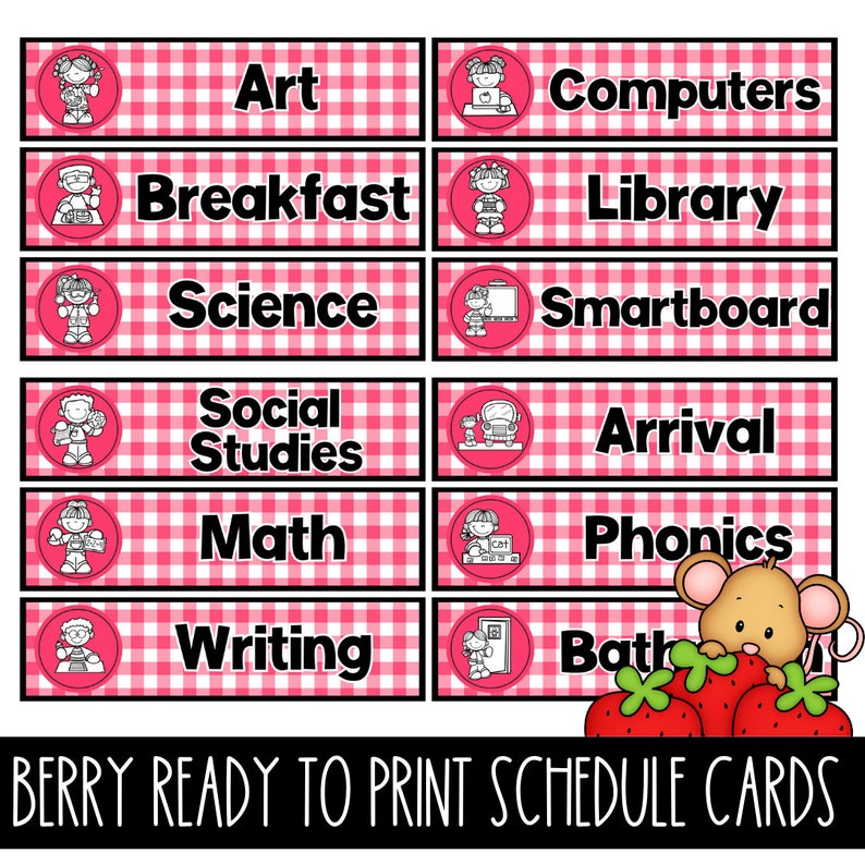Editable Classroom Schedule Cards Berry Sweet Theme - Etsy