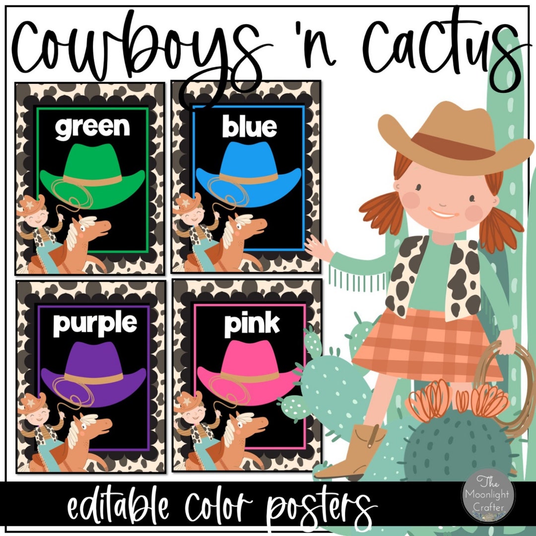 Cowboys and Cactus EDITABLE Color Posters - Etsy