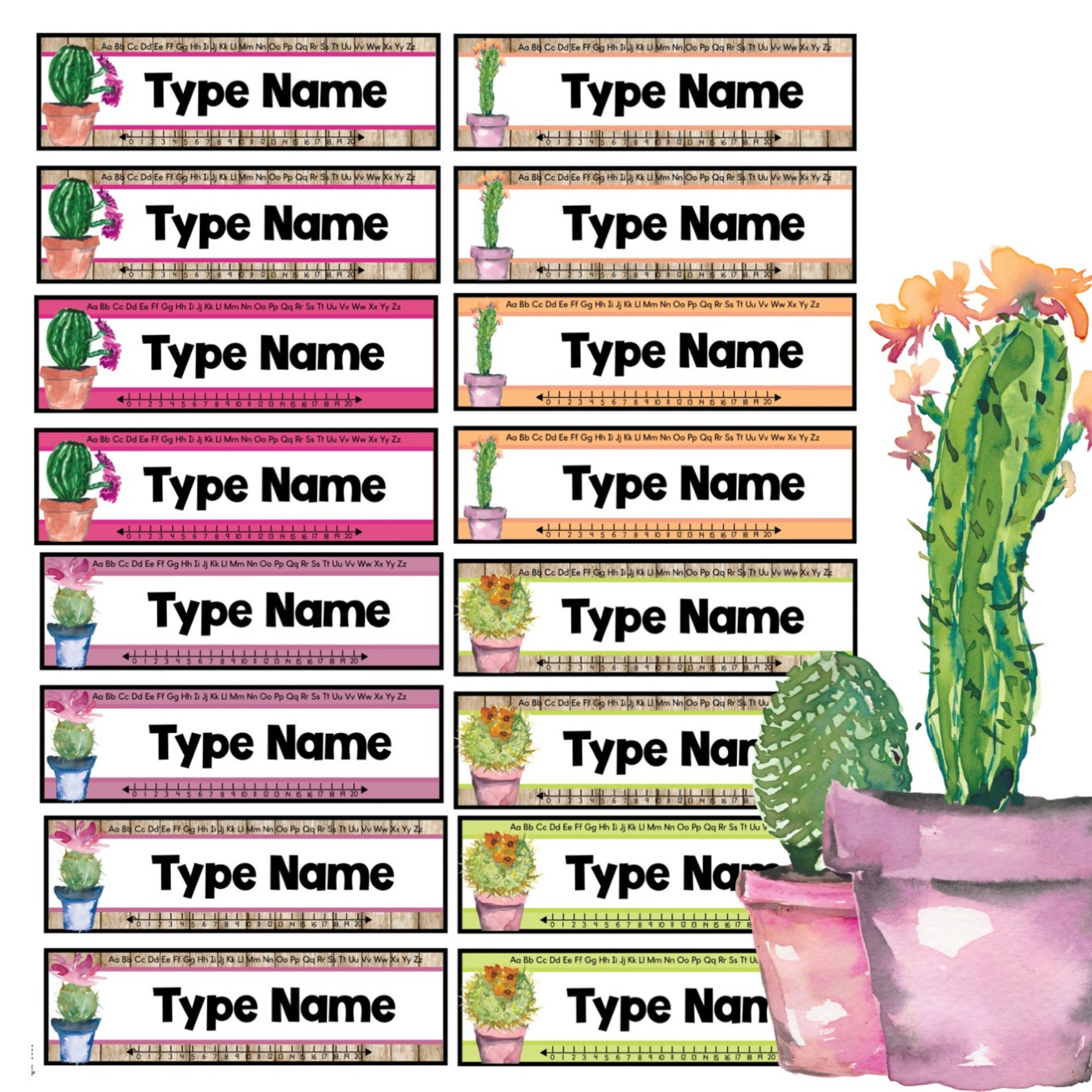 Watercolor Succulents EDITABLE Name Labels/desk Plates - Etsy