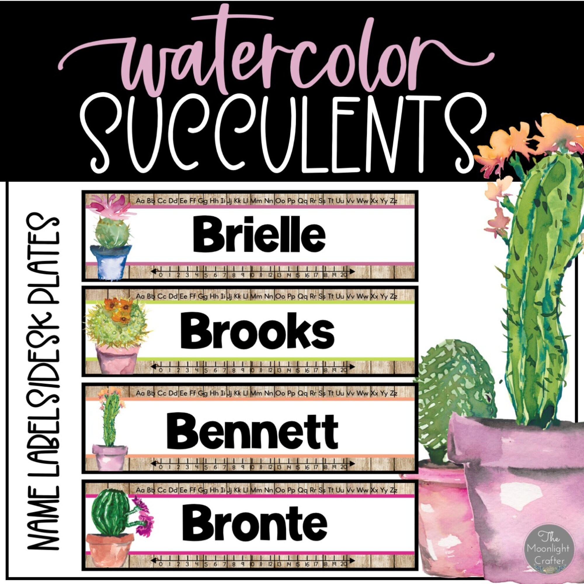 Watercolor Succulents EDITABLE Name Labels/desk Plates - Etsy
