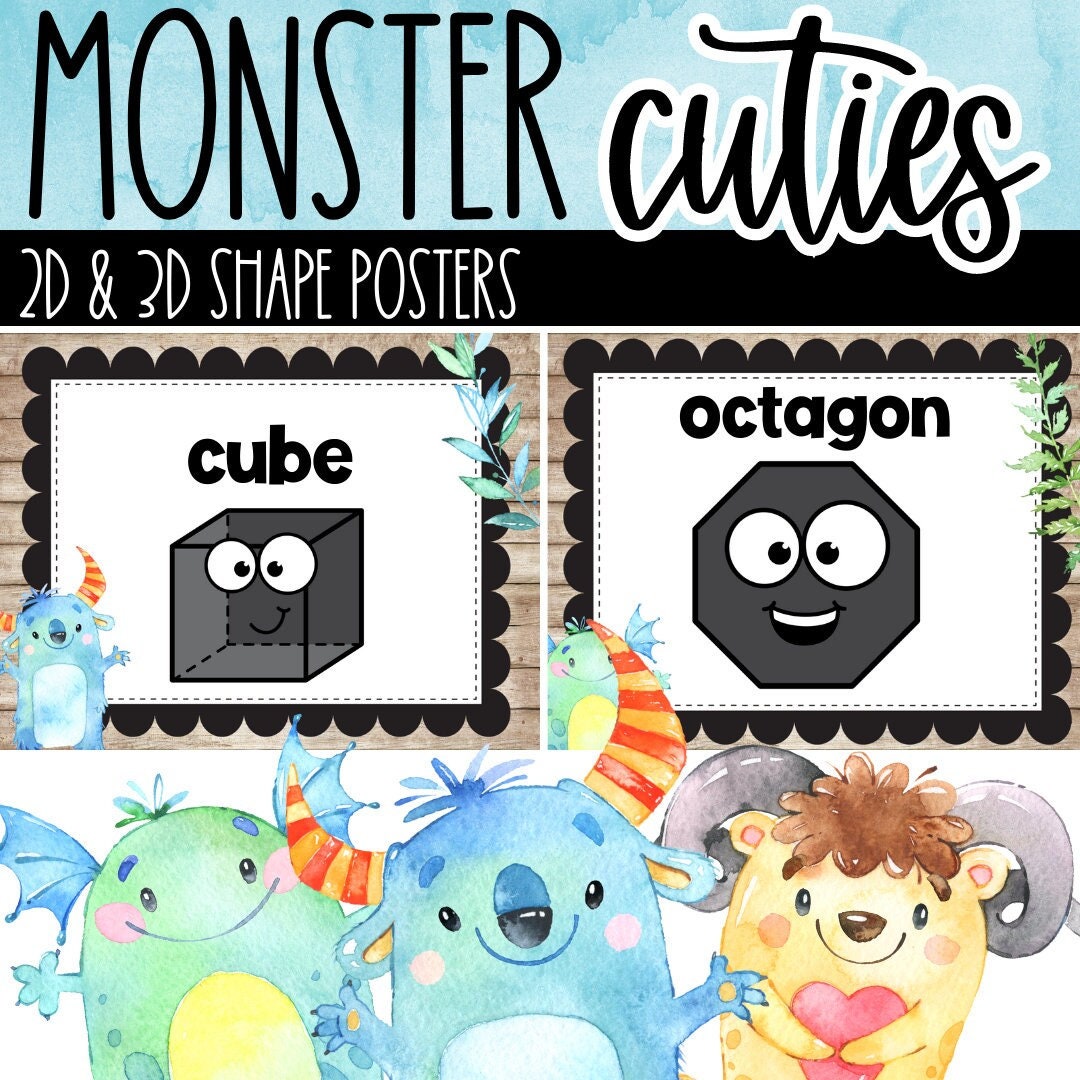 Monster Cuties 2D and 3D Shape Posters - Etsy
