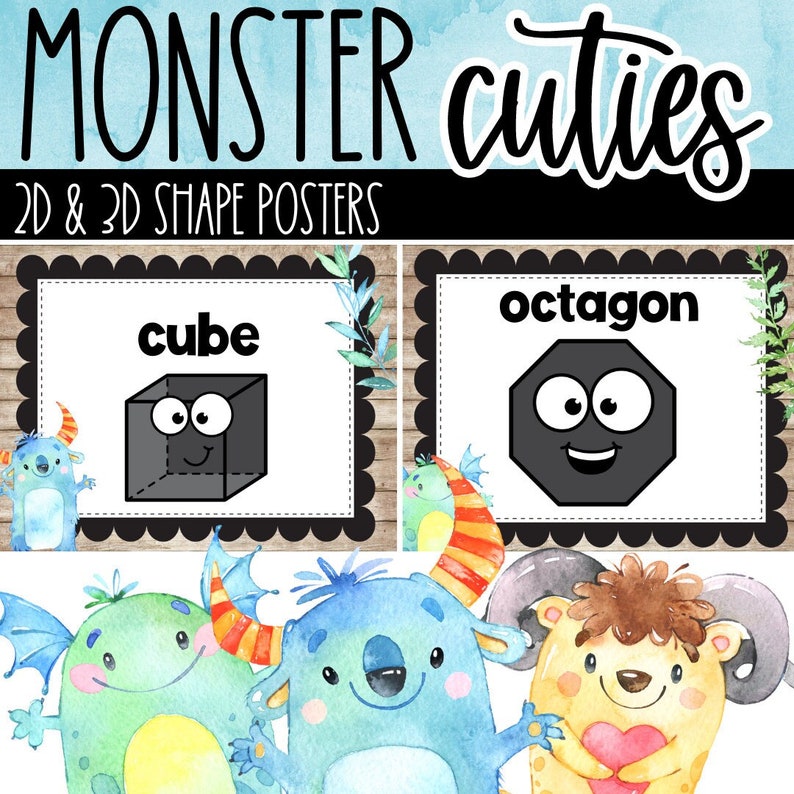 Monster Cuties 2D and 3D Shape Posters - Etsy