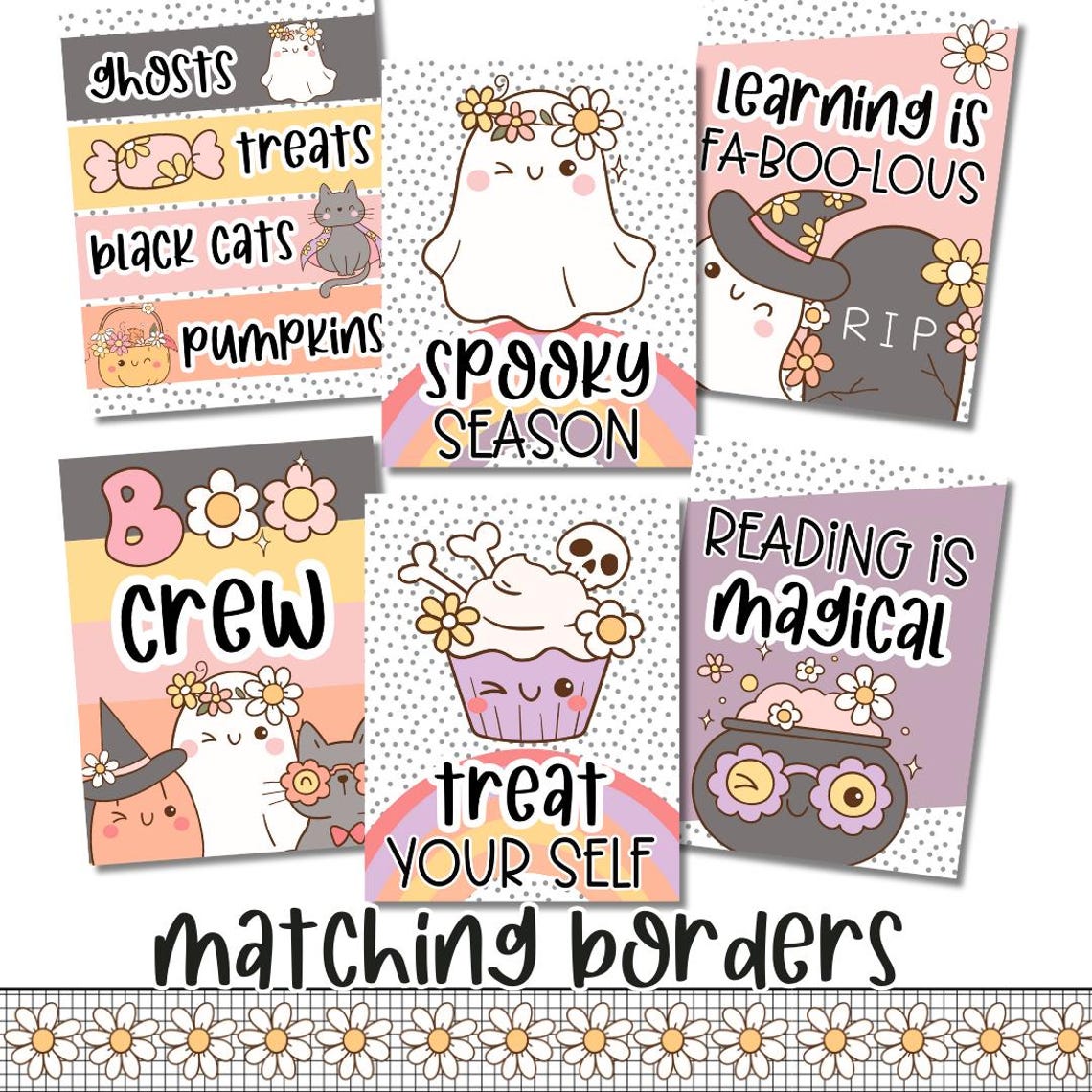 Reading Halloween Posters October Fall Bulletin Board Kit Autumn Groovy ...