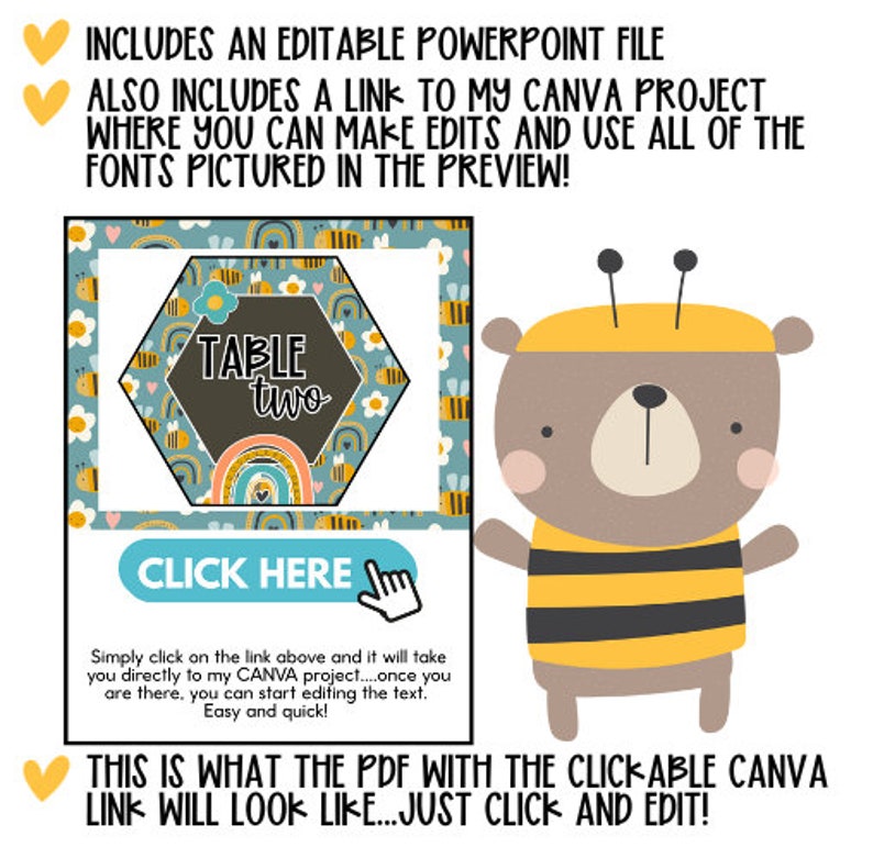 EDITABLE Table and Group Signs | Happy Honey Bee Theme | EDITABLE in ...