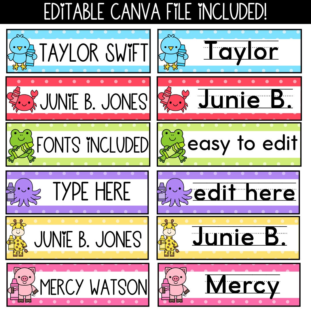 EDITABLE Name Tags Colorful With Polka Dots - Etsy