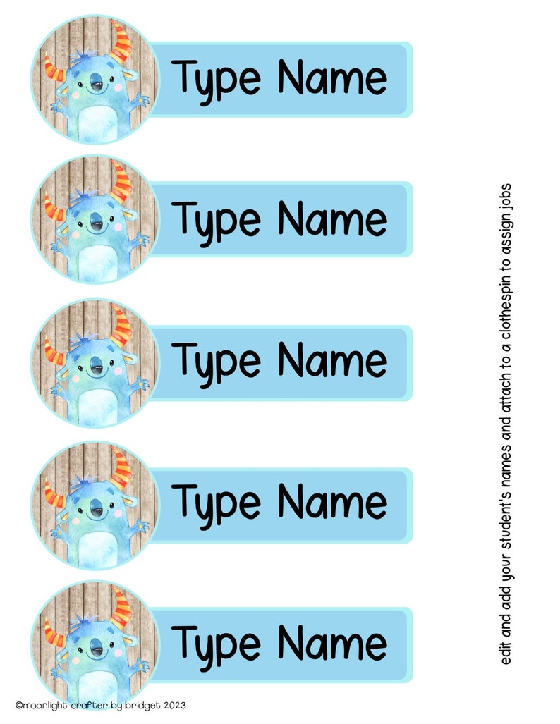 Monster Cuties Classroom Helpers/job Chart With EDITABLE Name Cards ...