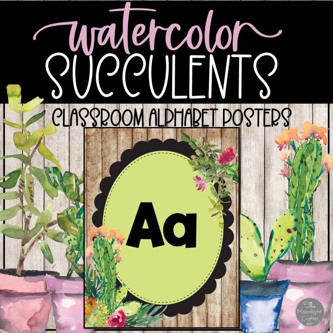 Watercolor Succulents Alphabet Posters | Ready to Print and EDITABLE - Etsy
