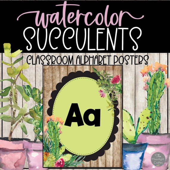 Watercolor Succulents Alphabet Posters Ready to Print and - Etsy