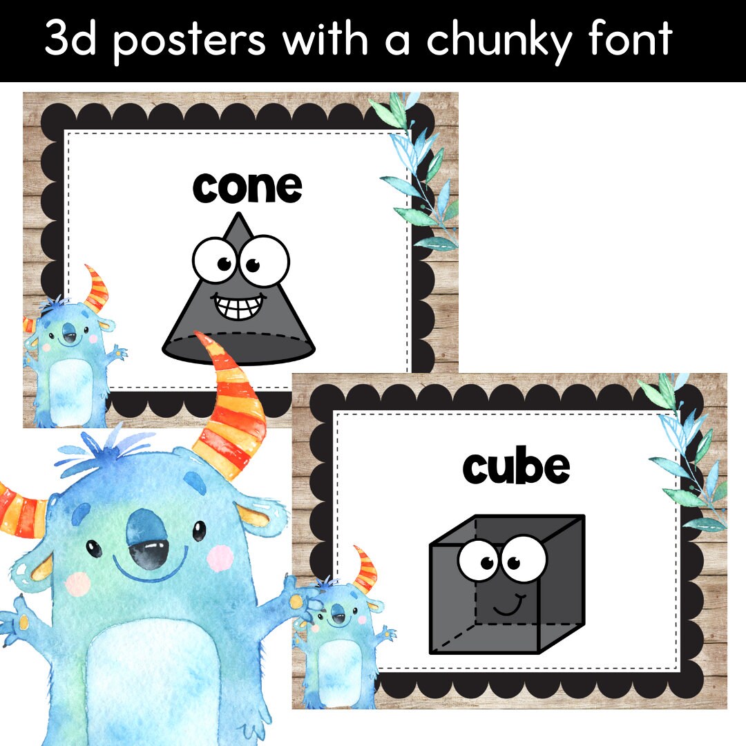 Monster Cuties 2D and 3D Shape Posters - Etsy