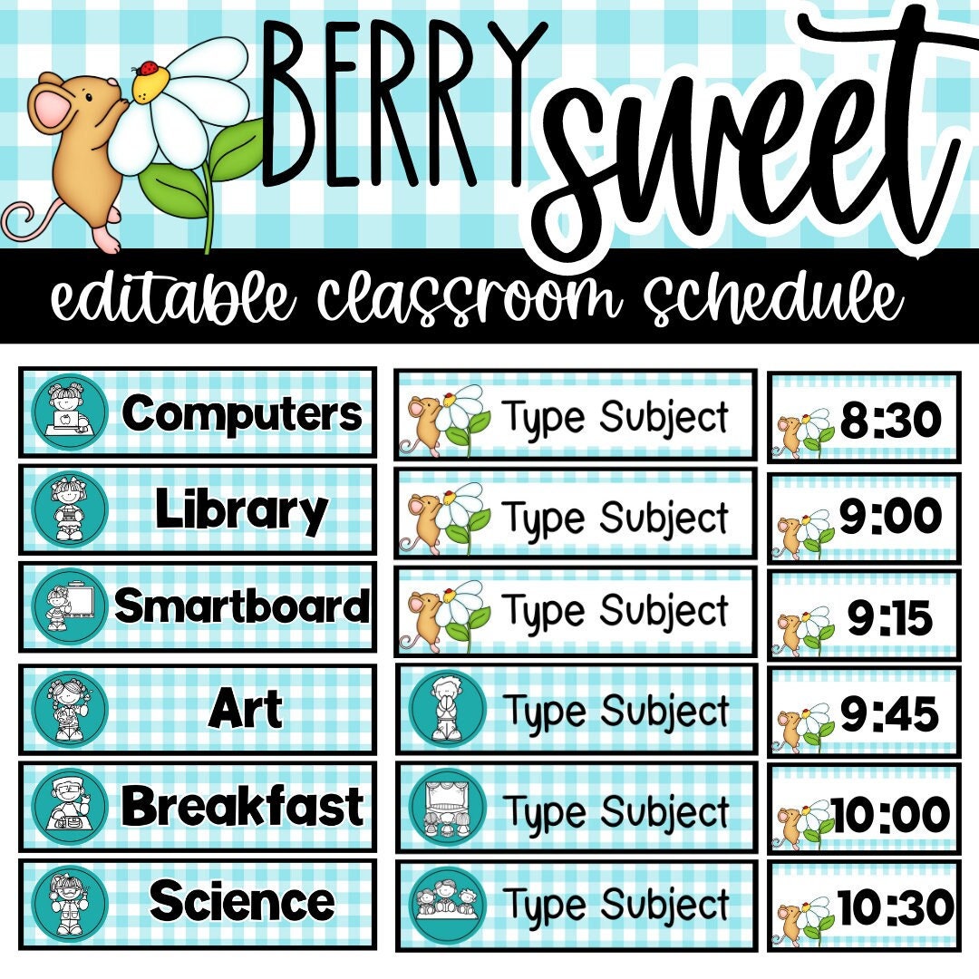Editable Classroom Schedule Cards Berry Sweet Theme - Etsy