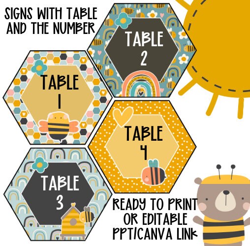 EDITABLE Table and Group Signs | Happy Honey Bee Theme | EDITABLE in ...