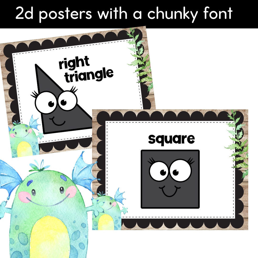 Monster Cuties 2D and 3D Shape Posters - Etsy