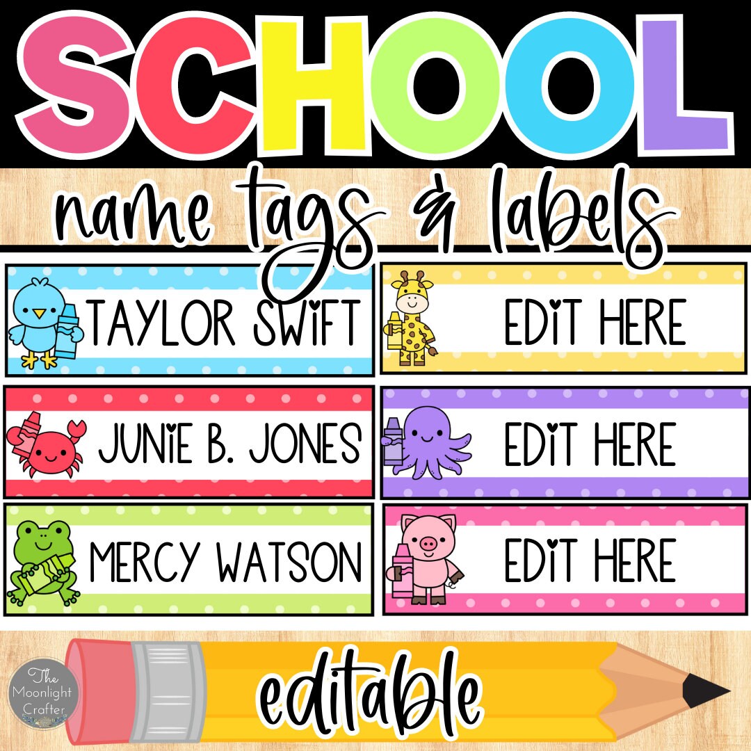 EDITABLE Name Tags Colorful With Polka Dots - Etsy