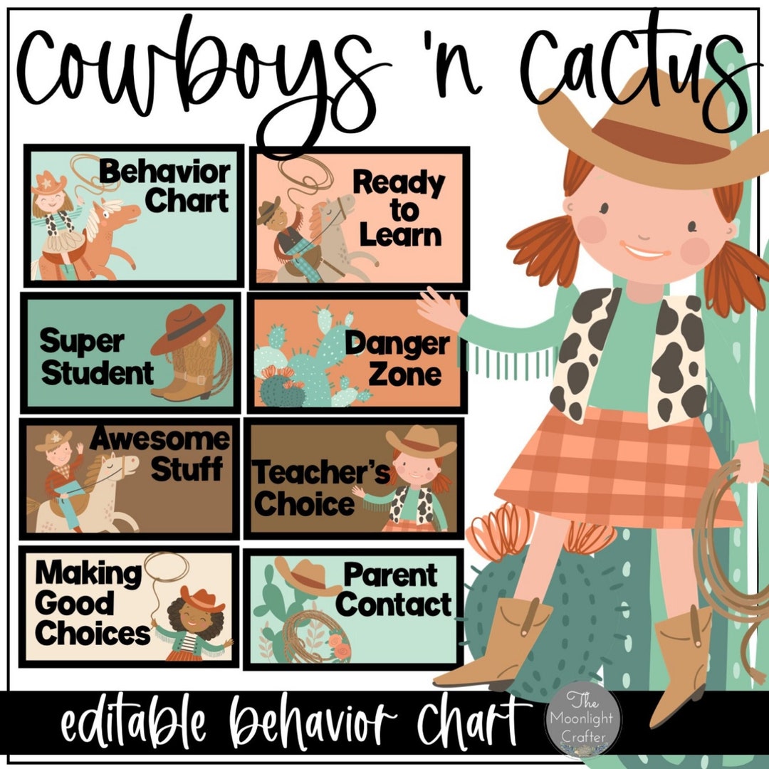 Cowboys and Cactus EDITABLE and Ready to Print Behavior Clip Chart ...
