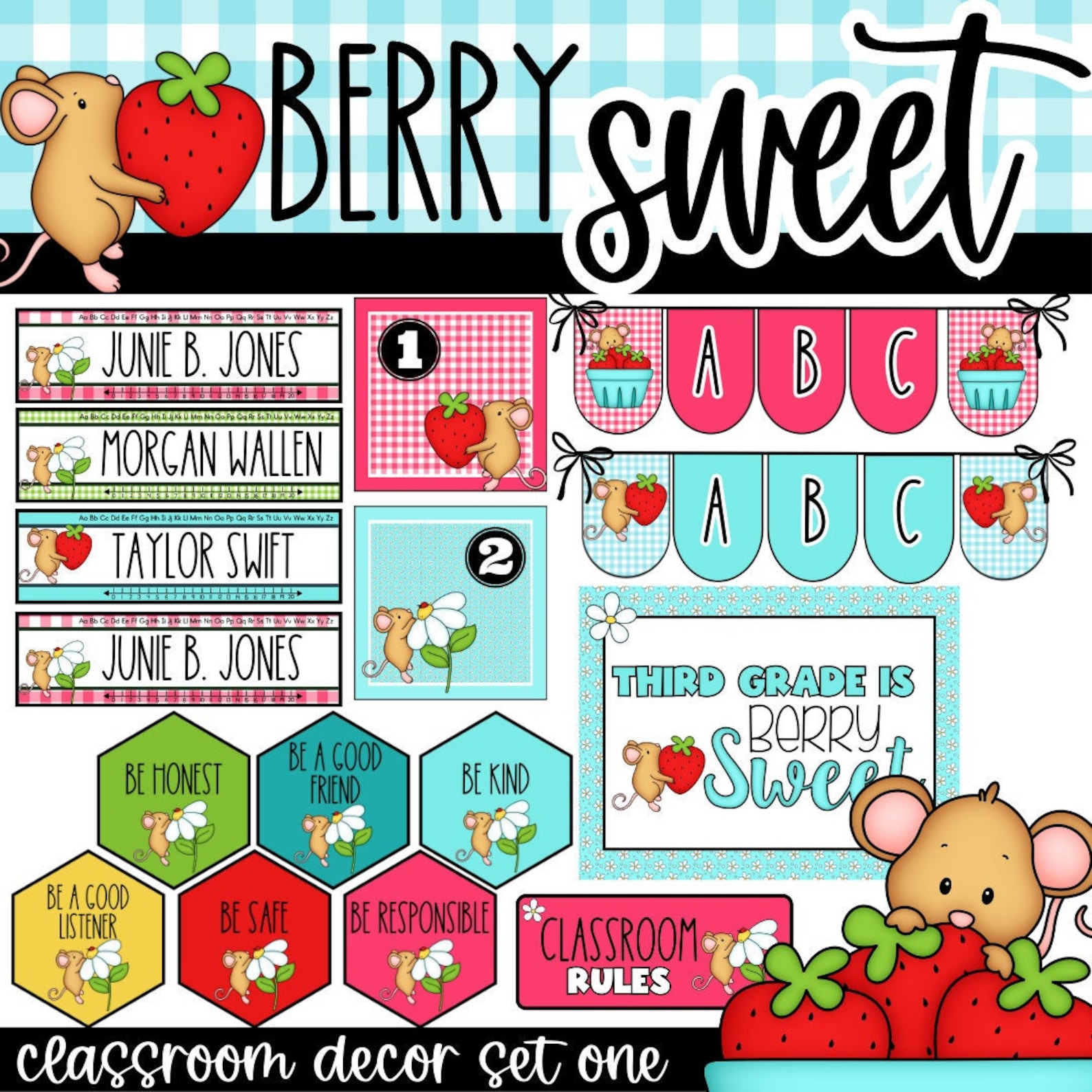 Berry Sweet Strawberry Classroom Decor Set ONE With EDITABLE Elements ...