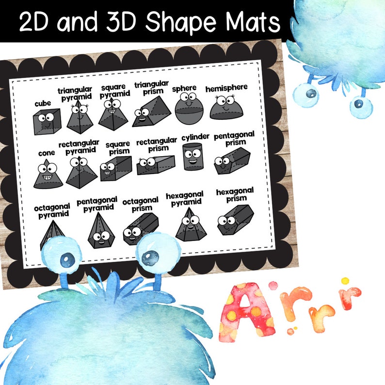 Monster Cuties 2D and 3D Shape Posters - Etsy