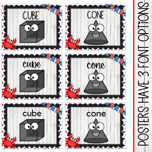 2D and 3D Shape Posters EDITABLE in CANVA | Seaside Adventure Nautical ...