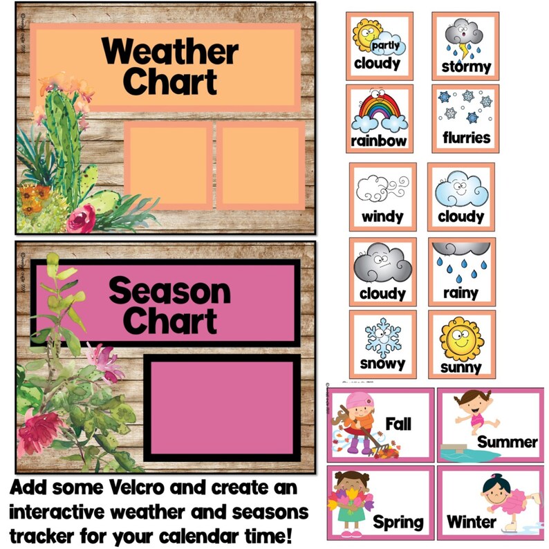 Watercolor Succulent Themed Classroom Decor | Interactive Weather Chart ...