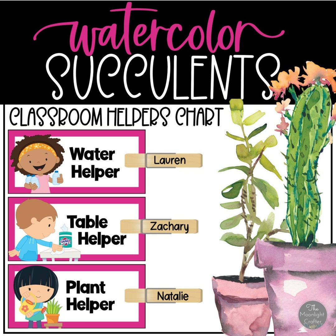 Watercolor Succulents Classroom Decor | Job Chart for Classroom Helpers ...