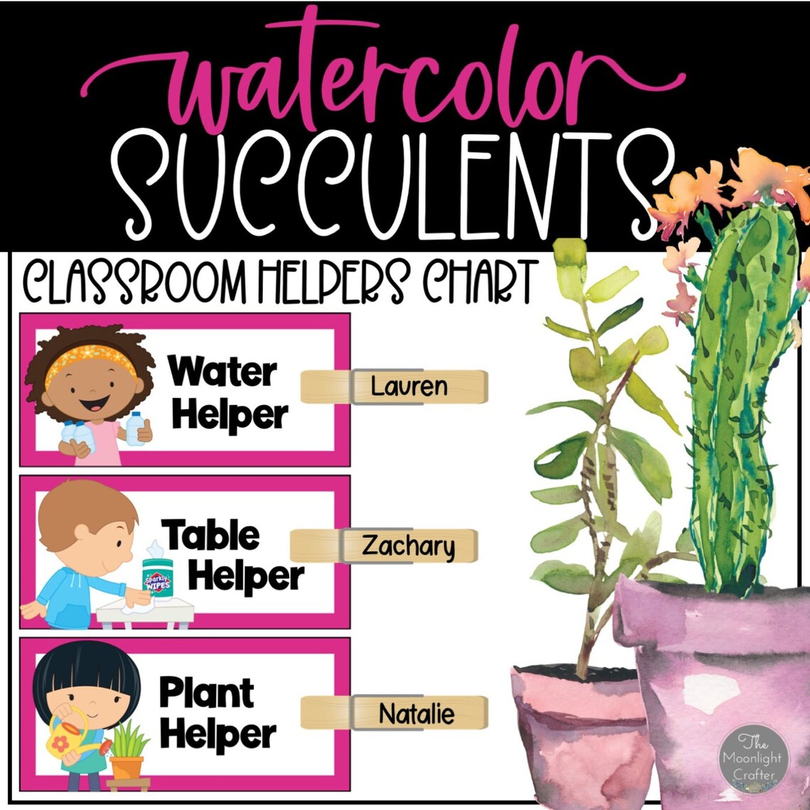 Watercolor Succulents Classroom Decor | Job Chart for Classroom Helpers ...