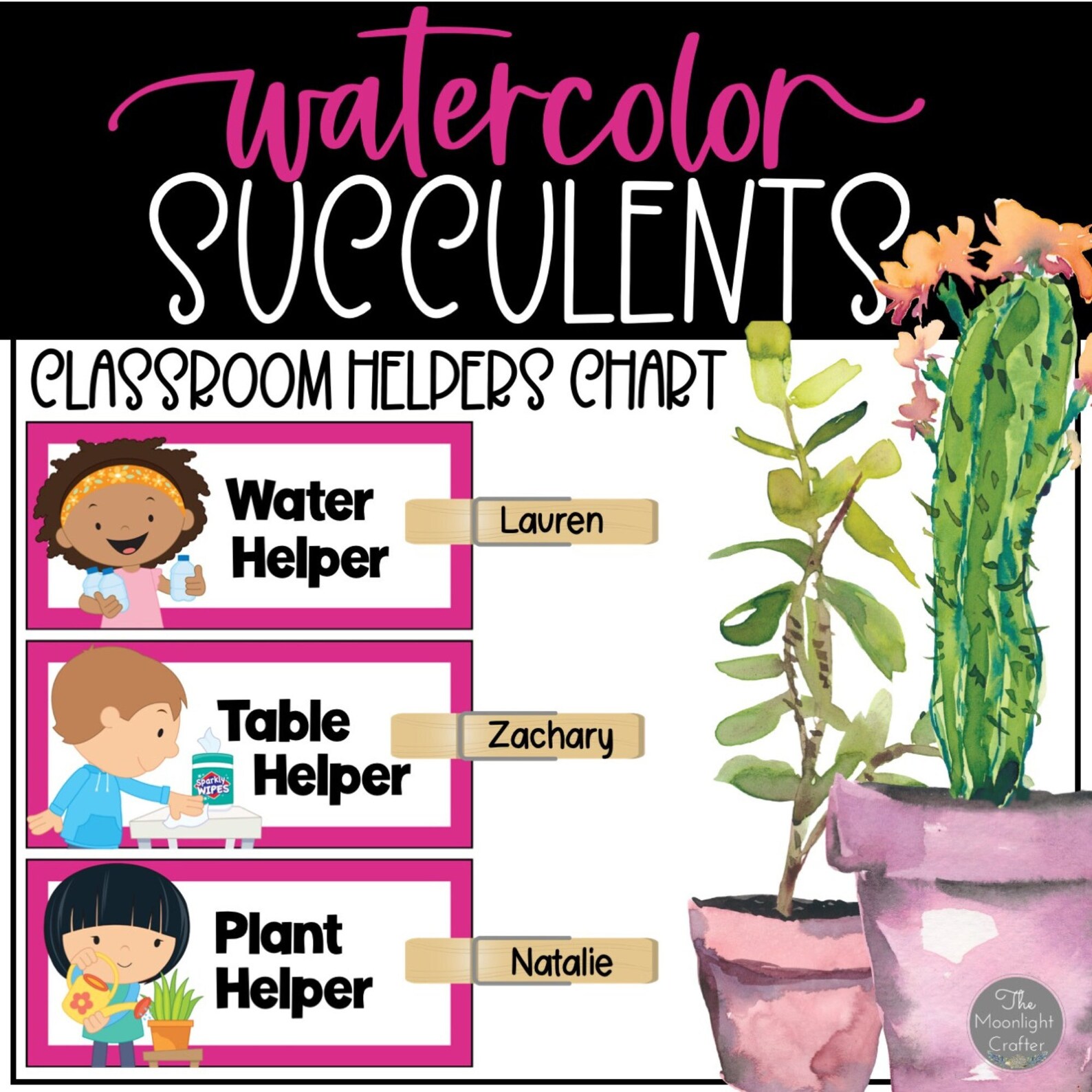 Watercolor Succulents Classroom Decor | Job Chart for Classroom Helpers ...