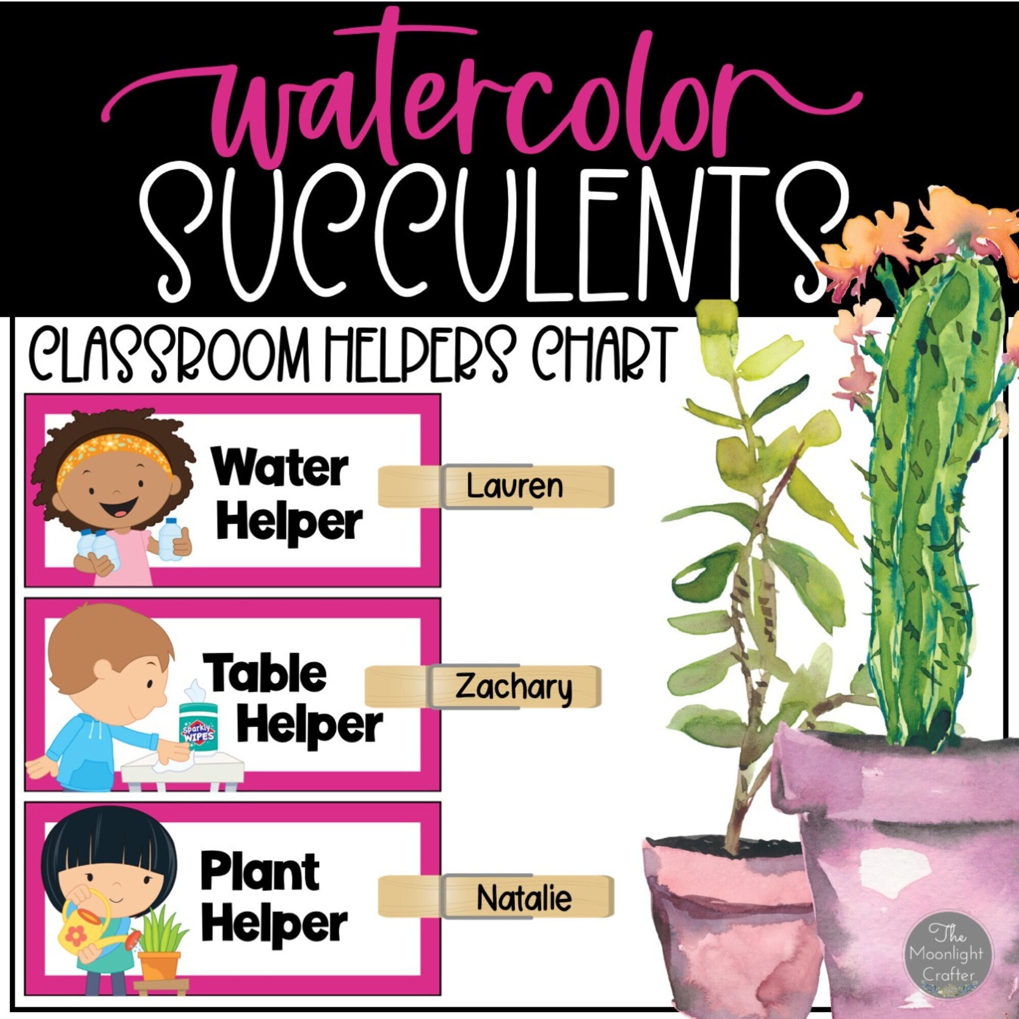 Watercolor Succulents Classroom Decor | Job Chart for Classroom Helpers ...