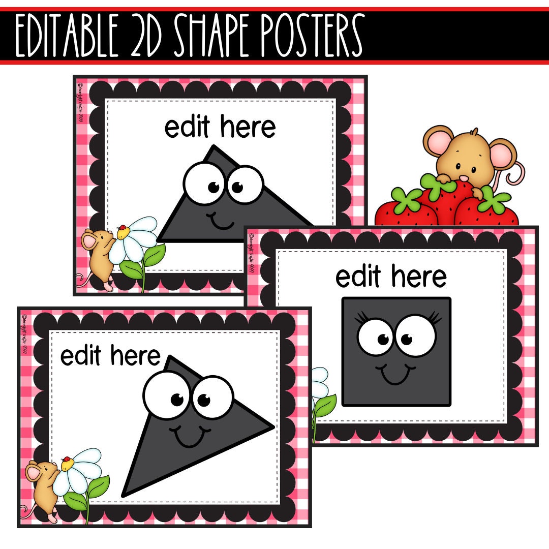 2D and 3D Shape Posters and Shape Mats | EDITABLE Berry Sweet Theme - Etsy