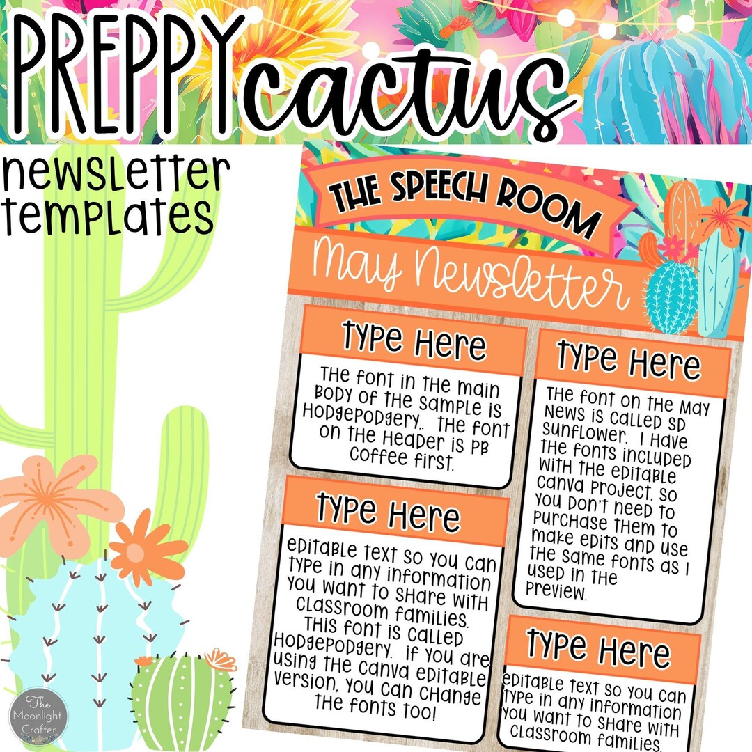 Classroom Preppy Cactus EDITABLE Newsletter Templates EDITABLE With ...