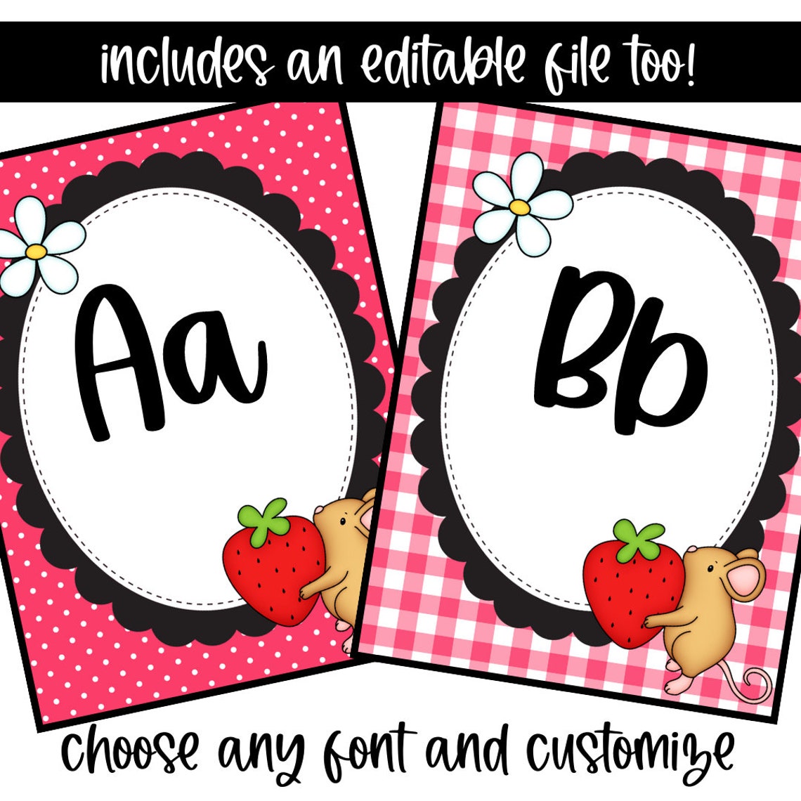 Berry Sweet Classroom Alphabet Posters | EDITABLE - Etsy