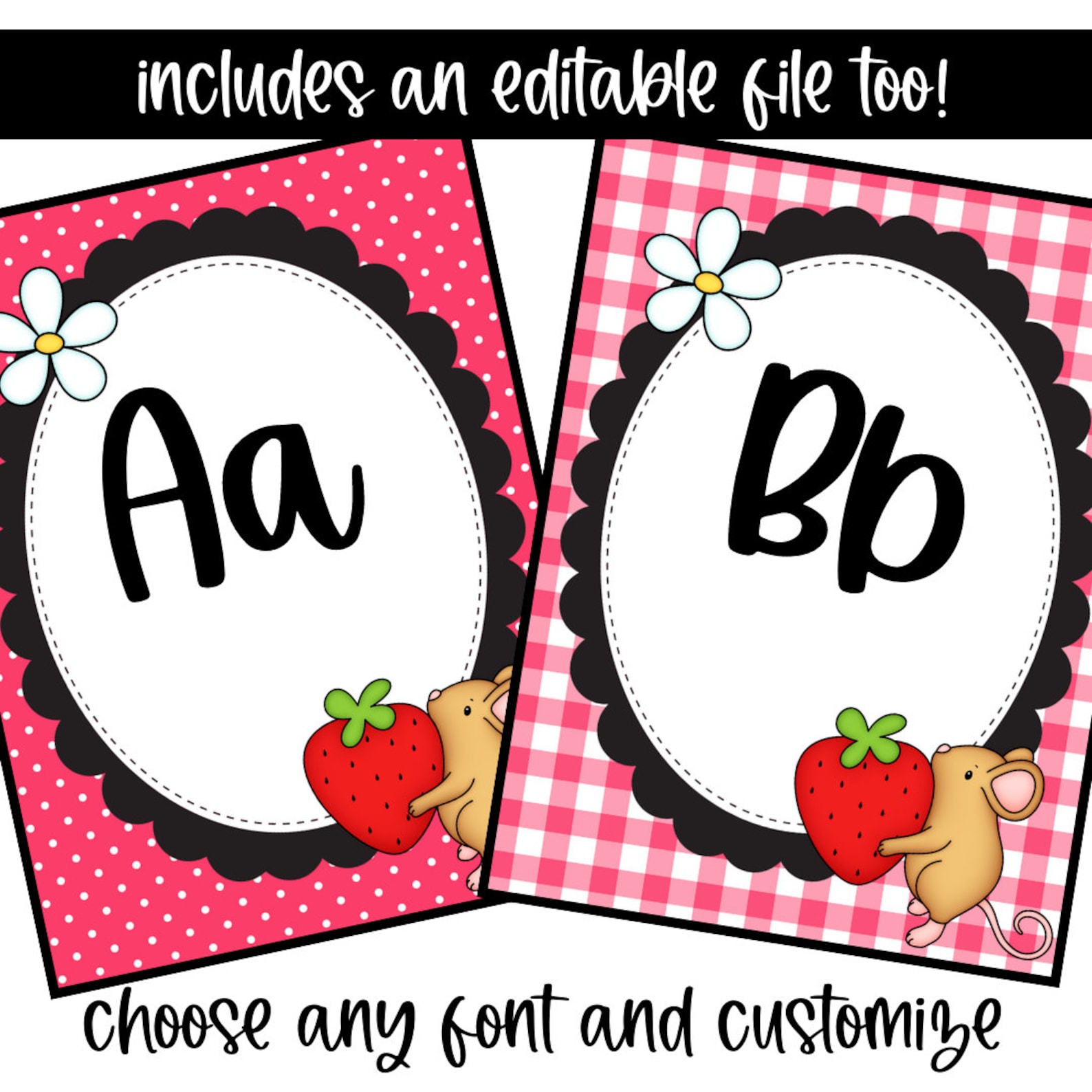 Berry Sweet Classroom Alphabet Posters | EDITABLE - Etsy