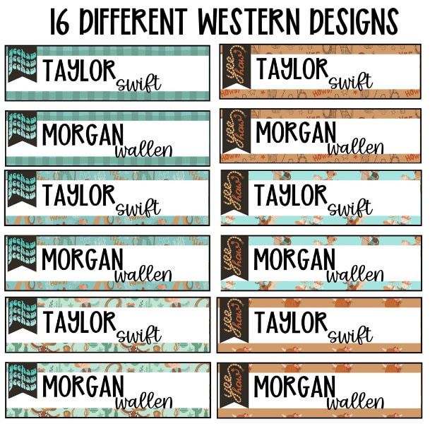 Cowboy and Cowgirl Western Name Tags EDITABLE in CANVA and Powerpoint ...