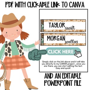 Cowboy and Cowgirl Western Name Tags EDITABLE in CANVA and Powerpoint ...