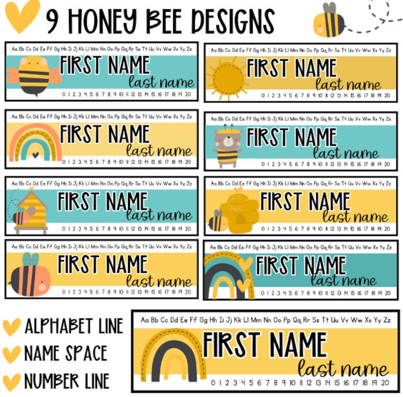Bee Classroom Decor EDITABLE Name Tags/labels EDITABLE in CANVA and ...