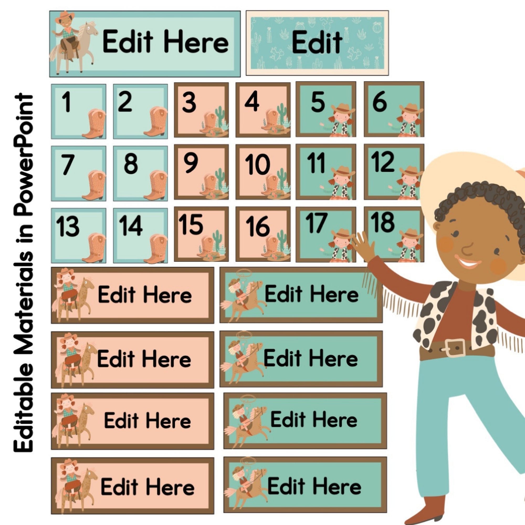 Cowboys and Cactus EDITABLE and Ready to Print Classroom Calendar Set ...