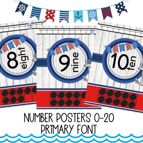 EDITABLE Number Posters With Ten Frames and Number Lines | Nautical ...