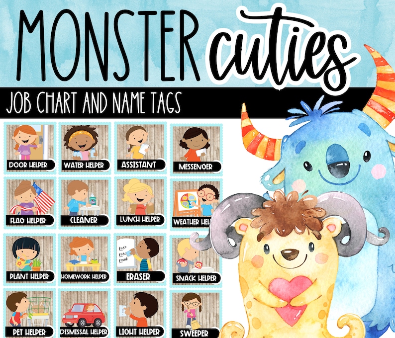 Monster Cuties Classroom Helpers/job Chart With EDITABLE Name Cards ...