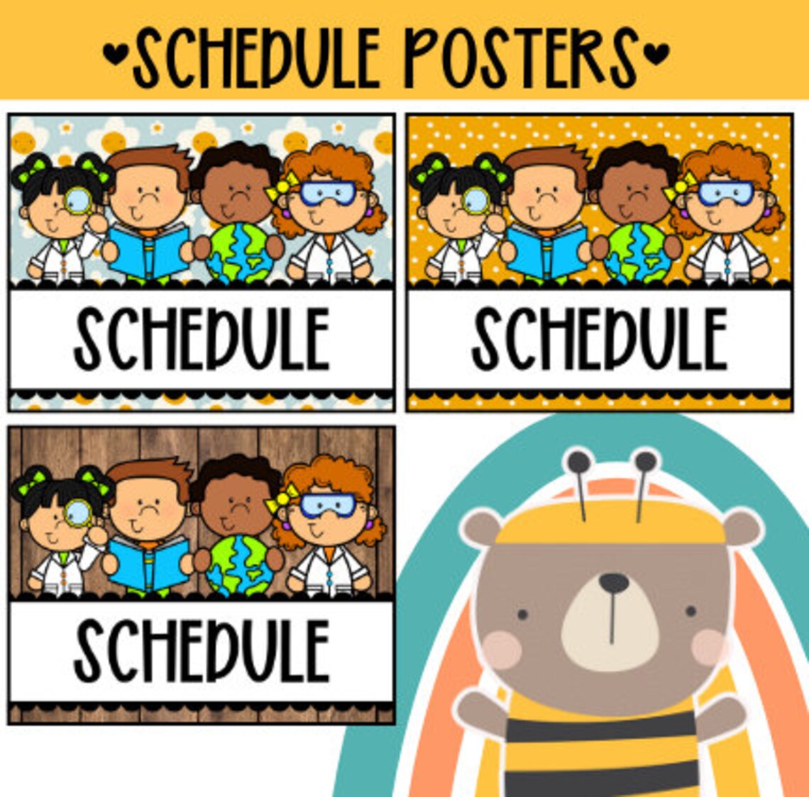 Boho Honey Bees EDITABLE Picture Schedule With Time Cards - Etsy