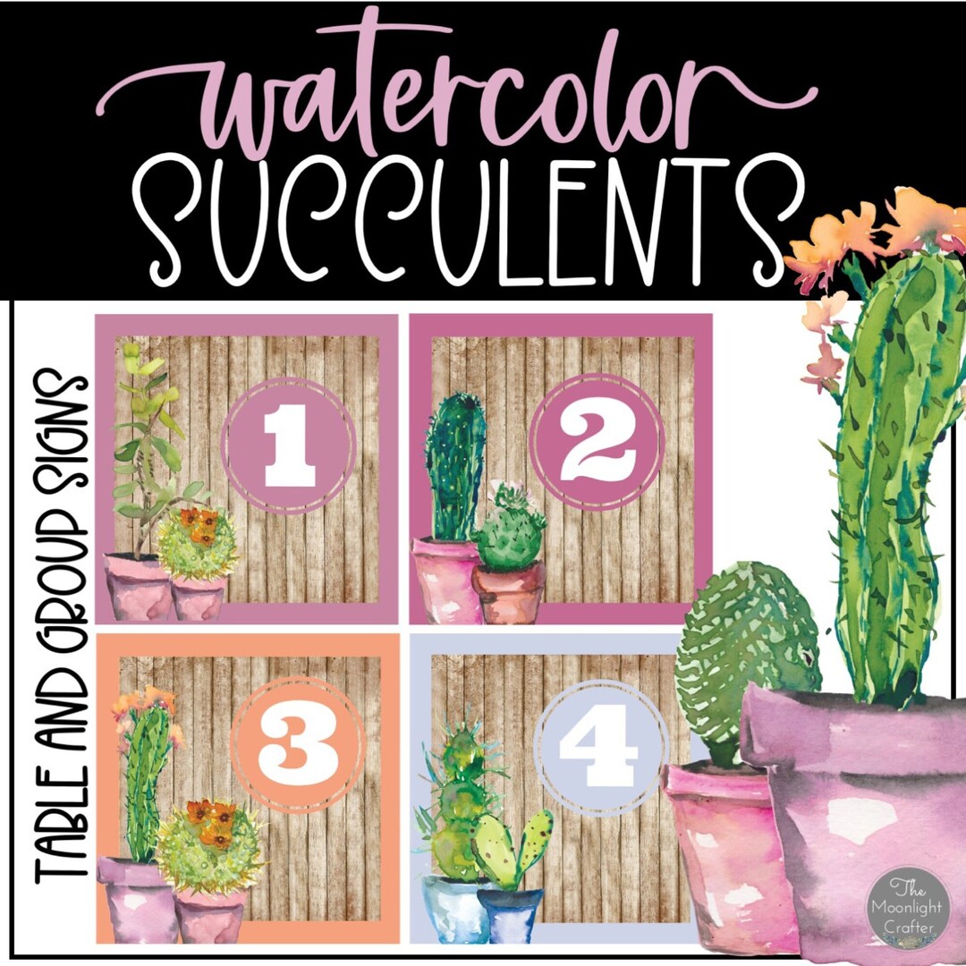 Watercolor Succulents Classroom Decor | Table Signs/group Signs for 9 ...
