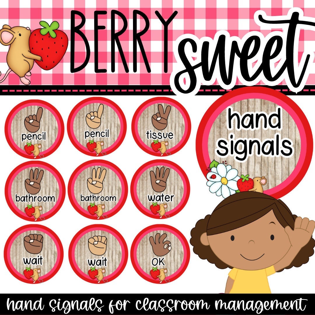 Hand Signal Posters for Classroom Management | Berry Sweet Theme - Etsy