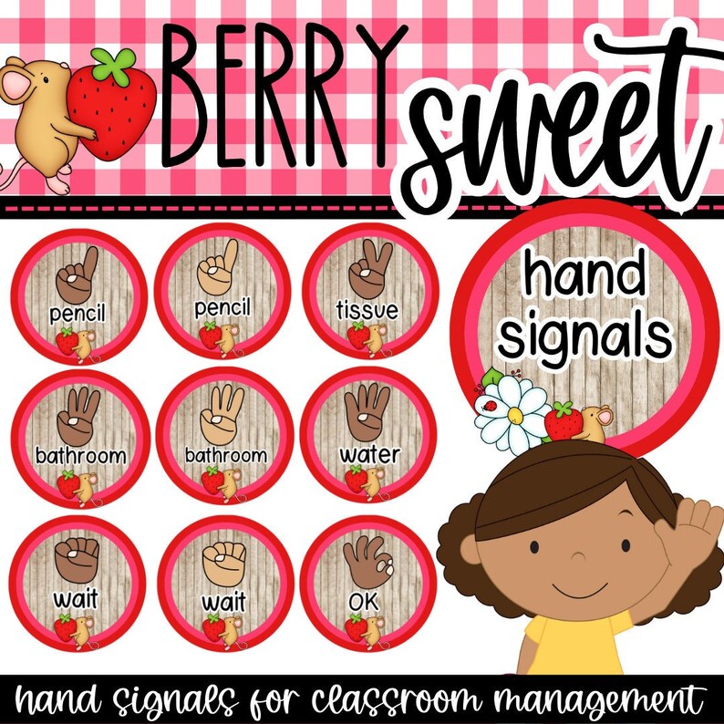 Hand Signal Posters for Classroom Management | Berry Sweet Theme - Etsy