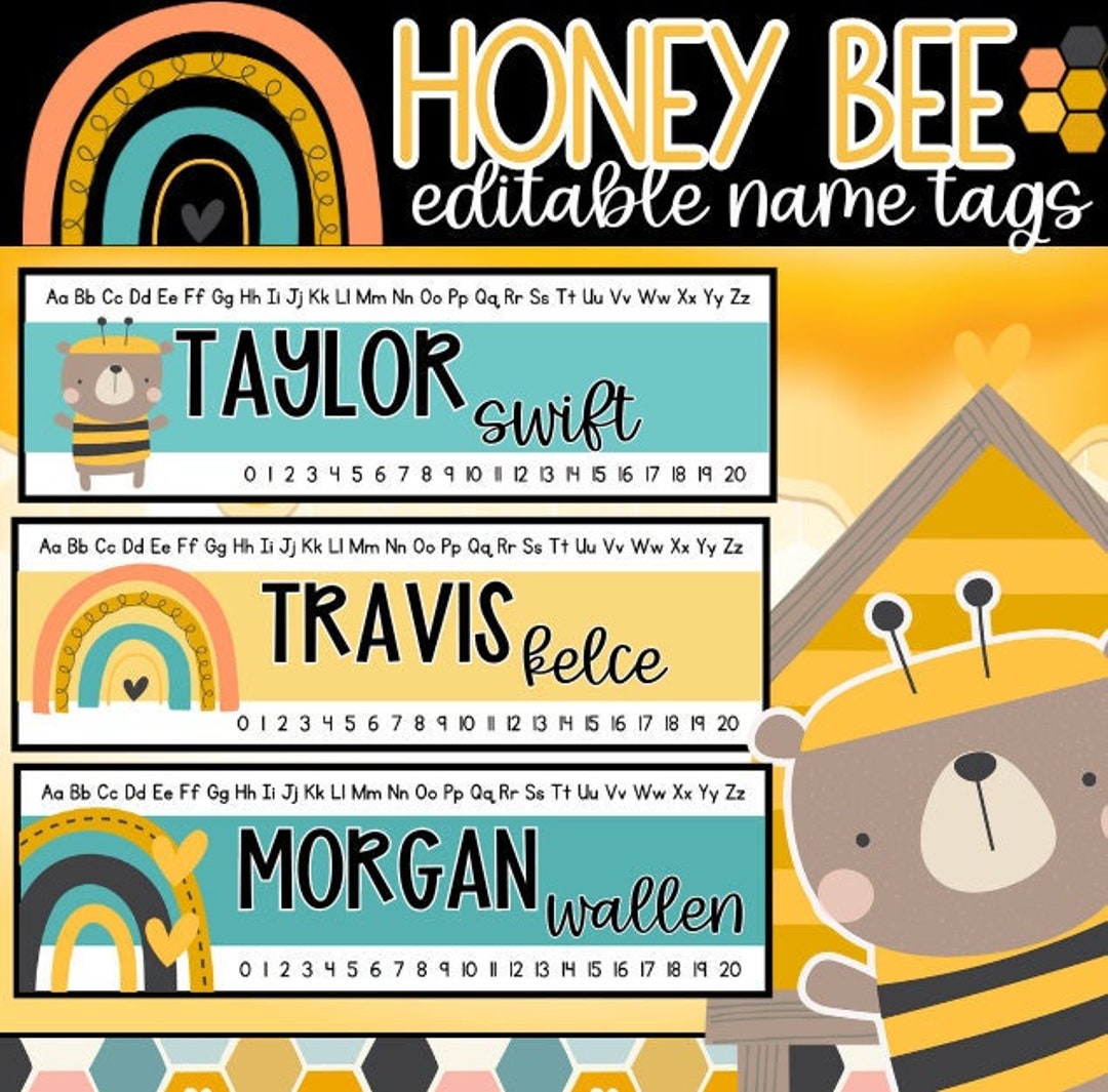 Bee Classroom Decor EDITABLE Name Tags/labels EDITABLE in CANVA and ...