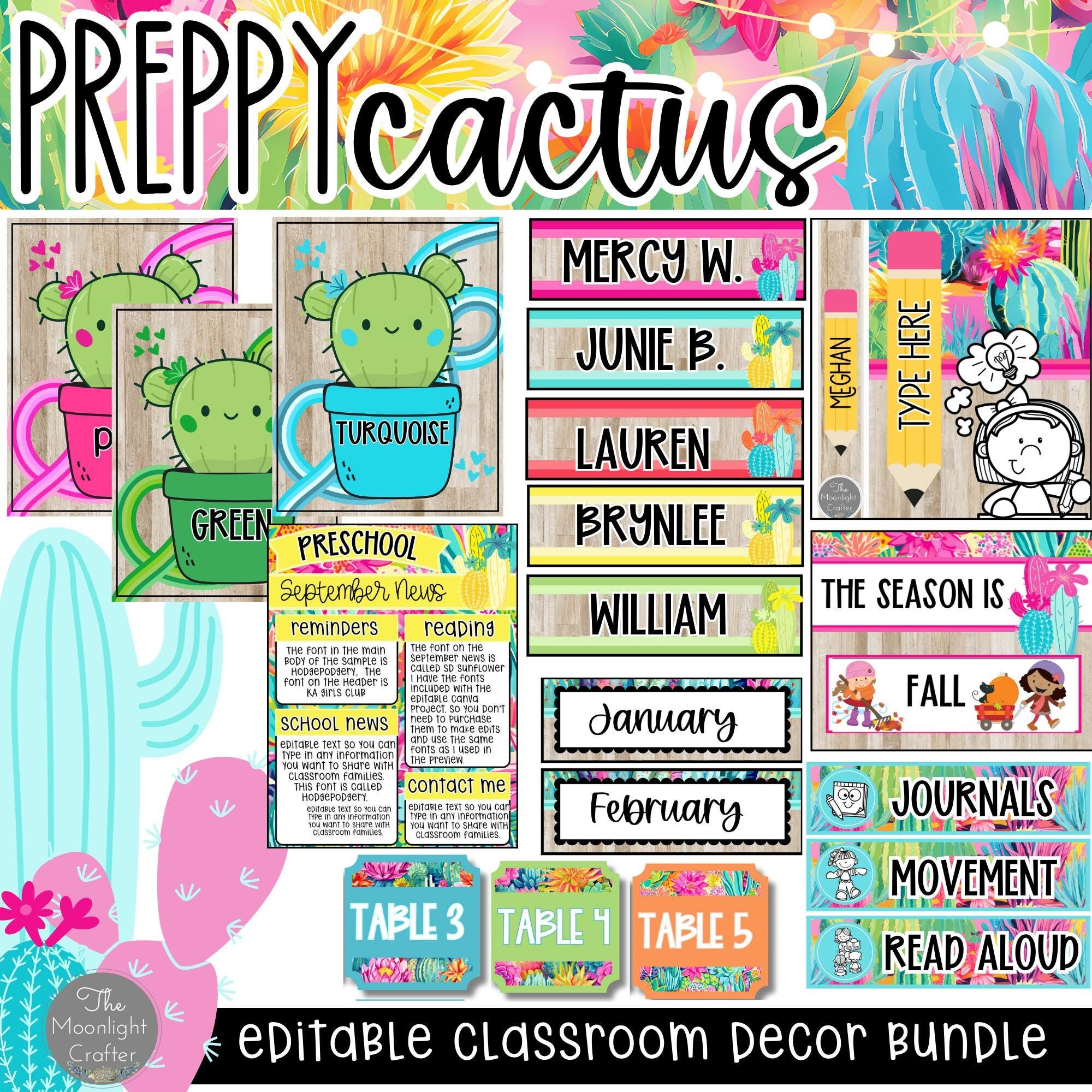Cute Cactus Classroom Decor BUNDLE | Calm Classroom | Class Theme Easy ...