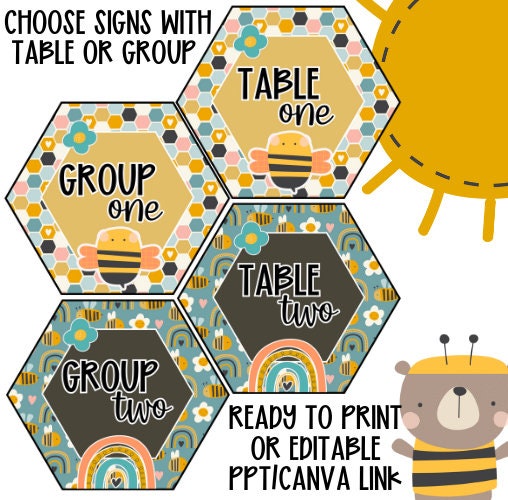 EDITABLE Table and Group Signs | Happy Honey Bee Theme | EDITABLE in ...
