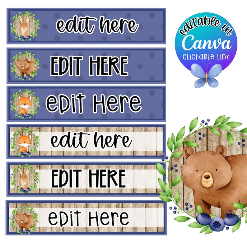 Woodland Animal Labels | EDITABLE in CANVA - Etsy