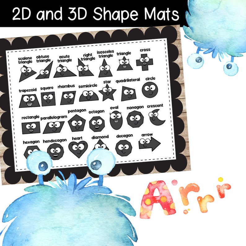Monster Cuties 2D and 3D Shape Posters - Etsy