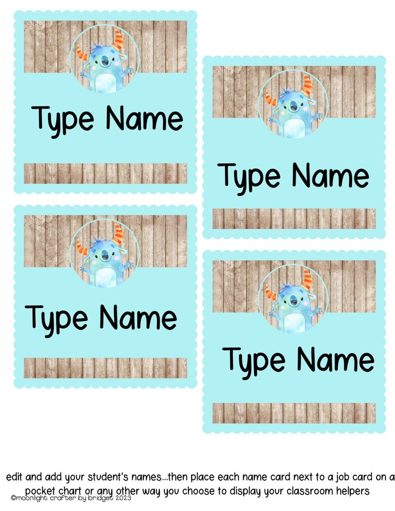 Monster Cuties Classroom Helpers/job Chart With EDITABLE Name Cards ...