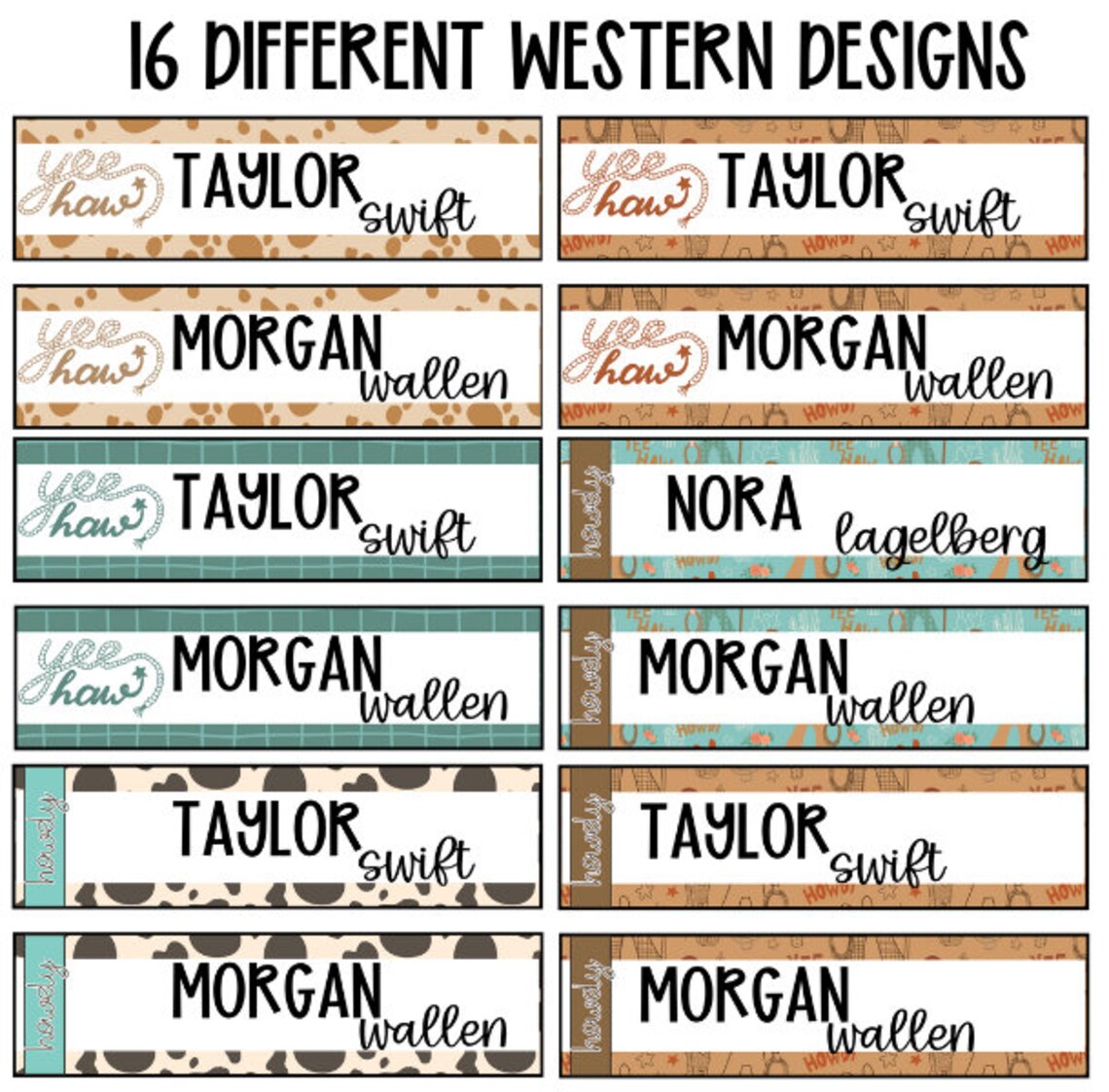 Cowboy and Cowgirl Western Name Tags EDITABLE in CANVA and Powerpoint ...