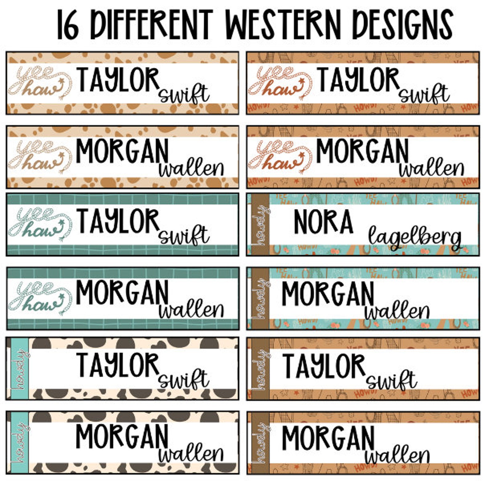 Cowboy and Cowgirl Western Name Tags EDITABLE in CANVA and Powerpoint ...