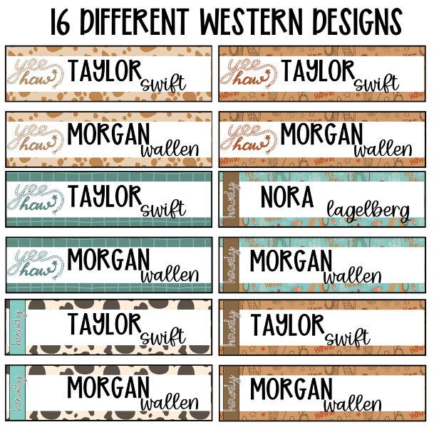 Cowboy and Cowgirl Western Name Tags EDITABLE in CANVA and Powerpoint ...