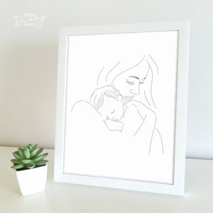 Printable Illustration | Mother Holding Baby | Line Art - Etsy